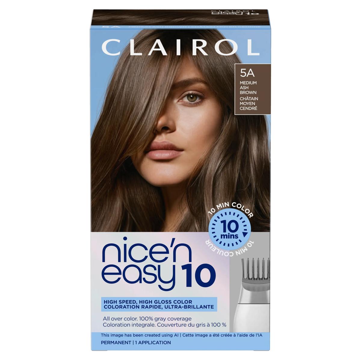 Clairol Nice'n Easy10 Permanent Hair Dye, 5A Medium Ash Brown, 1 kit ...
