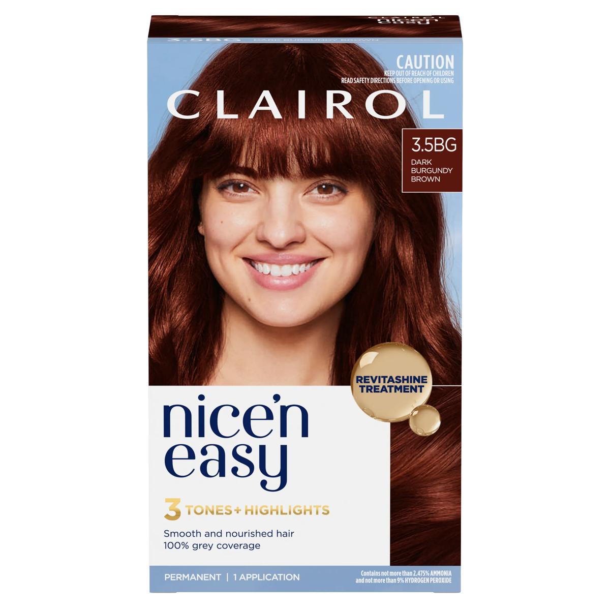 Clairol Nice'n Easy Permanent Hair Dye, 3.5BG Dark Burgundy Brown, 1 ...