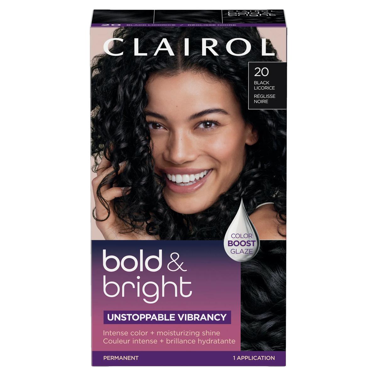 Clairol Bold & Bright Permanent Hair Dye, 20 Black Licorice Hair Color ...