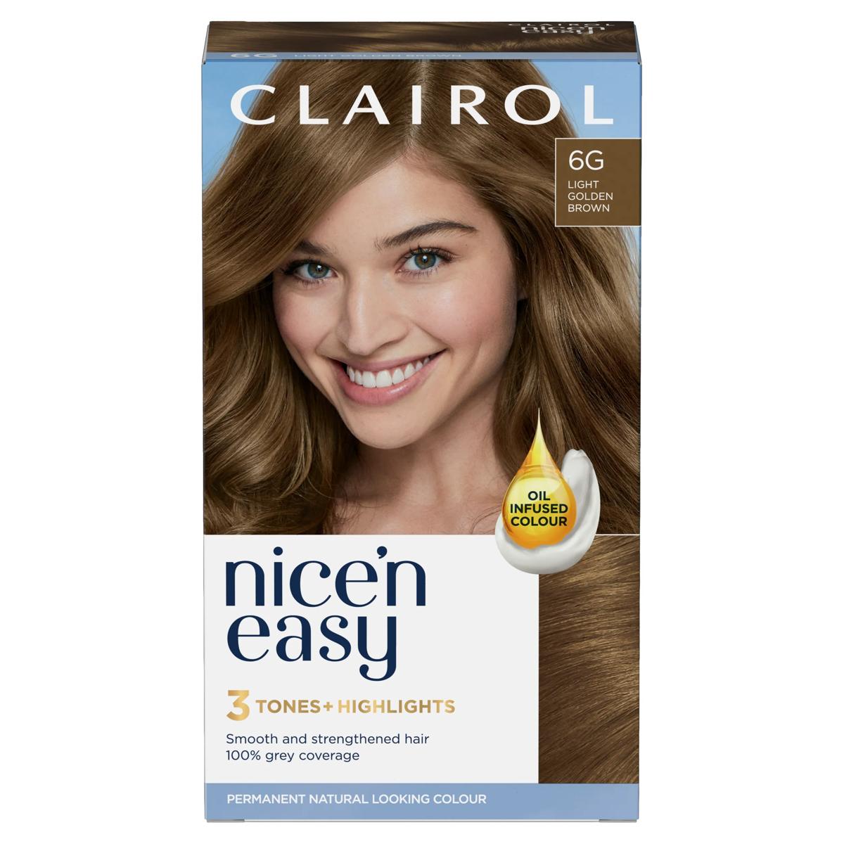 Clairol Nice'n Easy Permanent Hair Dye, 6G Light Golden Brown, 1 kit ...