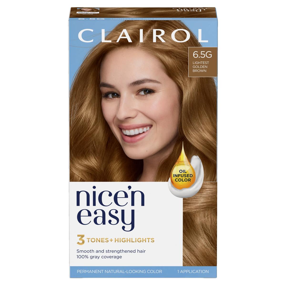 Clairol Nice'n Easy Permanent Hair Dye, 6.5G Lightest Golden Brown, 1 ...