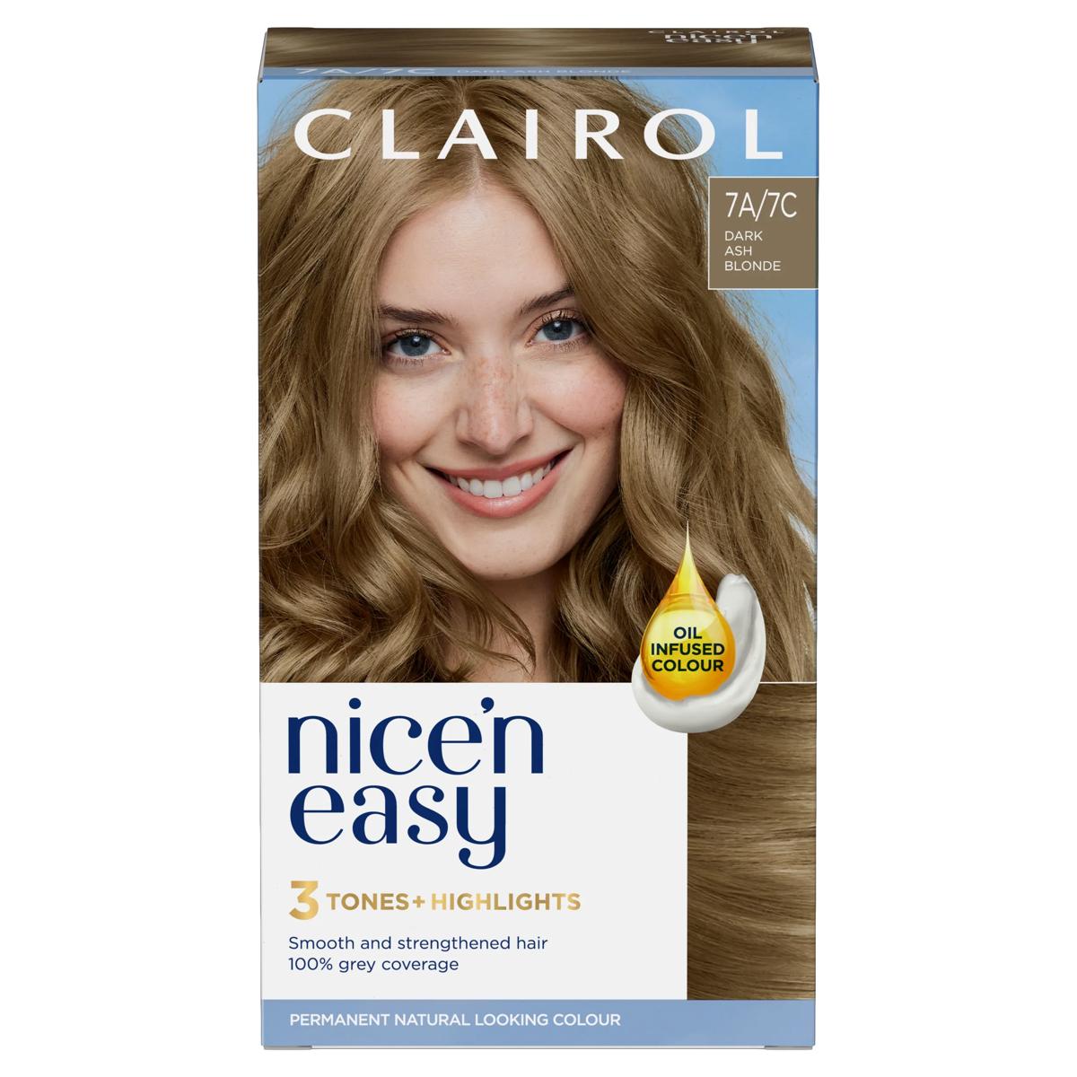 Clairol Nice'n Easy Permanent Hair Dye, 7A Dark Ash Blonde, 1 kit ...