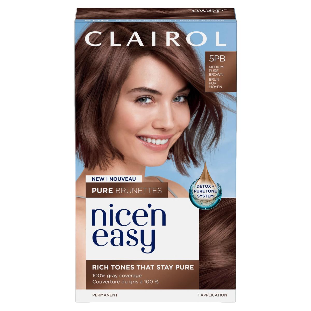 Clairol Nice'n Easy Permanent Hair Dye, 5PB Medium Pure Brown, 1 kit ...