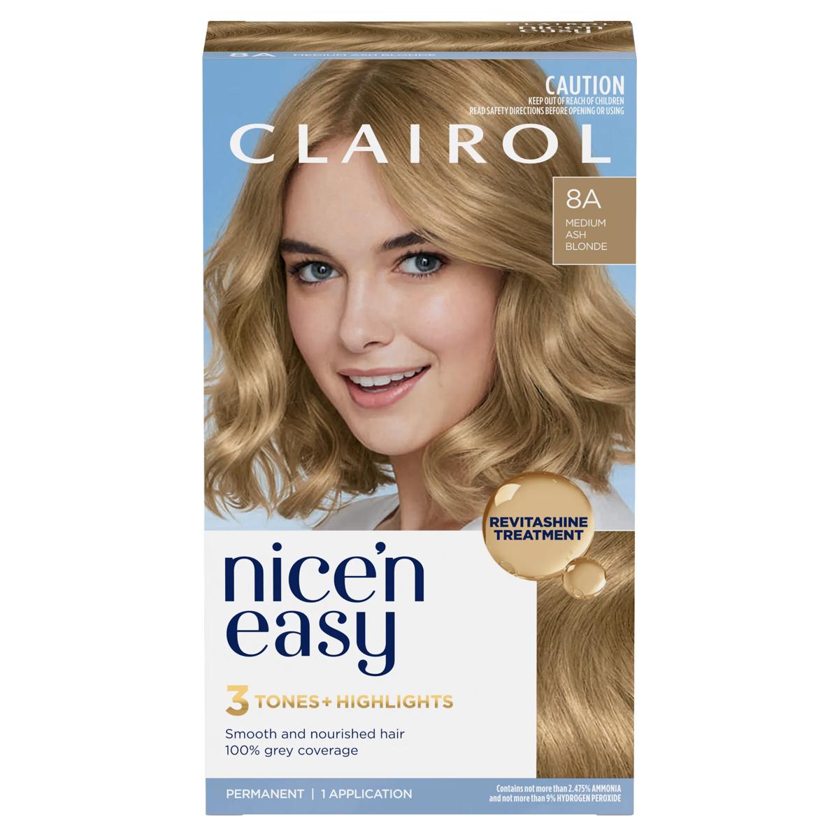 Clairol Nice'n Easy Permanent Hair Dye, 8A Medium Ash Blonde, 1 kit ...
